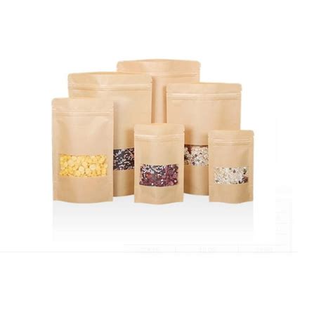 Saco Papel C Visor Stand Up Pouch Zip 10x15 Cm Kraft 50 Un