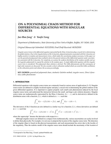 pdf on a polynomial chaos method for differential equations with singular sources