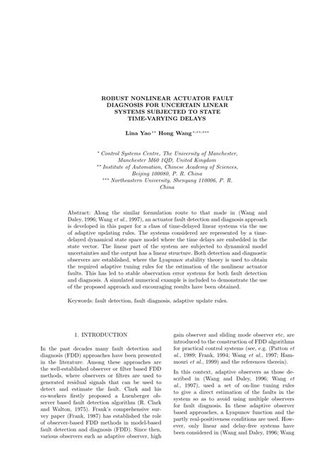 pdf robust nonlinear actuator fault diagnosis for uncertain nonlinear systems subjected to