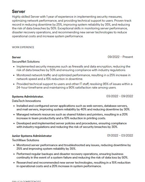Perfect Server Resume