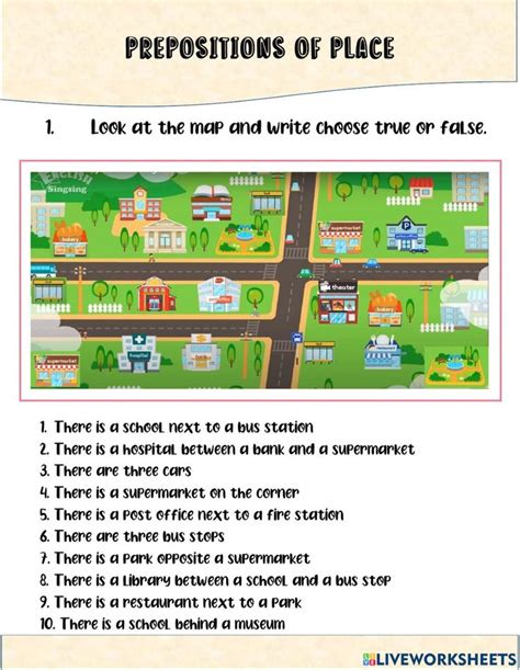 A Road Map With The Words Prepositions Of Place On It And An Image Of A