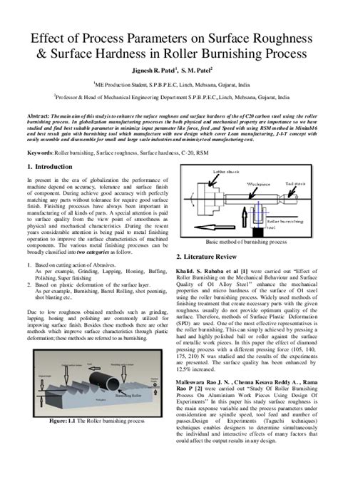 pdf effect of process parameters on surface roughness and surface hardness in roller burnishing