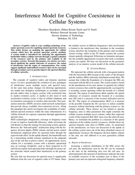pdf interference model for cognitive coexistence in cellular systems