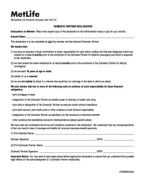 Fillable Online DOMESTIC PARTNER DECLARATION Fax Email Print PdfFiller