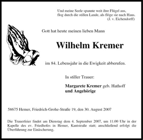 Traueranzeigen Von Wilhelm Kremer Trauer In NRW De