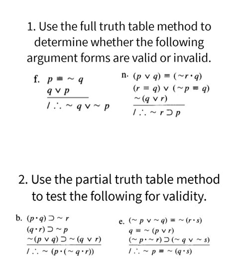 solved text help finding truth tables and whether they re valid or invalid understanding