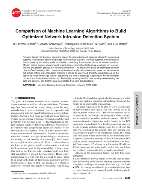 pdf comparison of machine learning algorithms to build optimized network intrusion detection