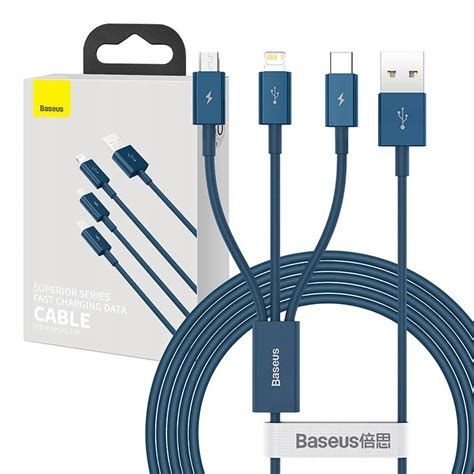 BASEUS MOCNY KABEL PRZEWÓD USB 3W1 LIGHTNING USB TYPU C MICRO USB 3 5A