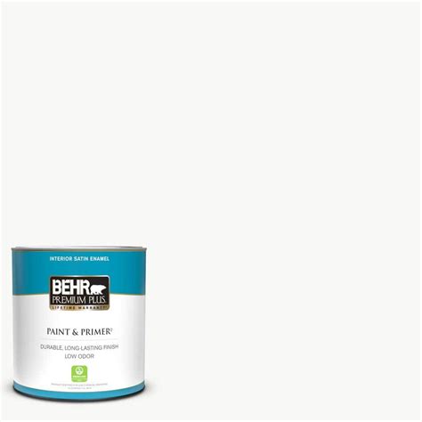 BEHR PREMIUM PLUS 1 Qt Ultra Pure White Satin Enamel Low Odor Interior
