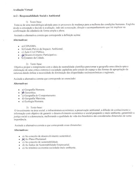Avaliação virtual 02 Responsabilidade social e ambiental Gestão de Rh