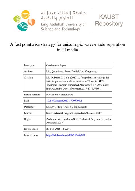 pdf a fast pointwise strategy for anisotropic wave mode separation in ti media
