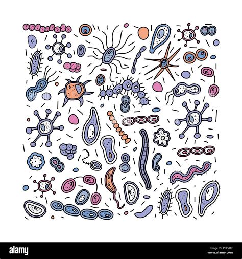 Vector Bacteria Cells Collection Set Of Microorganisms Shape Doodle