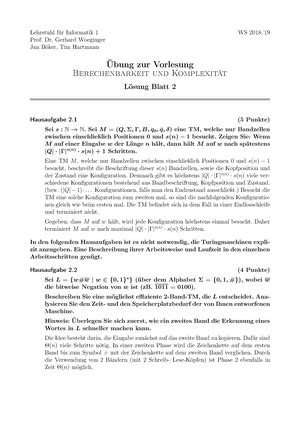 BuK Übungsblatt 2 BERECHENBARKEIT UND KOMPLEXITÄT Übungsblatt 2 Prof