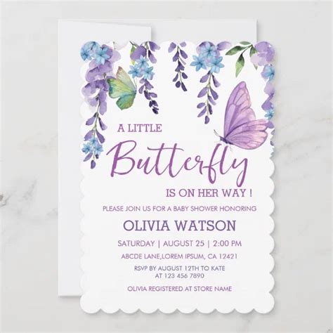 Purple Pink Floral Butterfly Girl Baby Shower Invitation Zazzle
