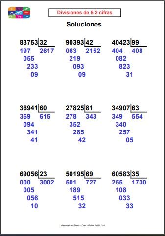 Divisiones de dos cifras Matemáticas Gratis