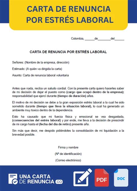 ᐅ Carta de Renuncia por Estrés Laboral Ejemplos