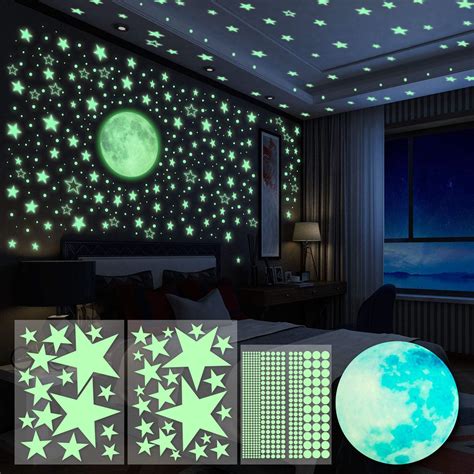 Amazon Fluorescent Wall Stickers Moon And Stars 563 Luminous And