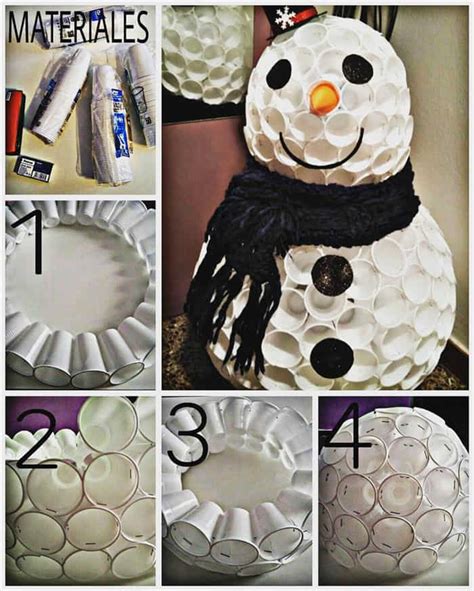 Boneco de neve de copo descartável aprenda o passo a passo