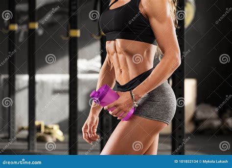Fitness Woman Showing Abs And Flat Belly In Gym Beautiful Muscular