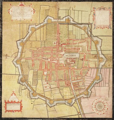 Oude Kaart Van Den Haag Met Een Plan Voor Een Cirkelvormige Vesting