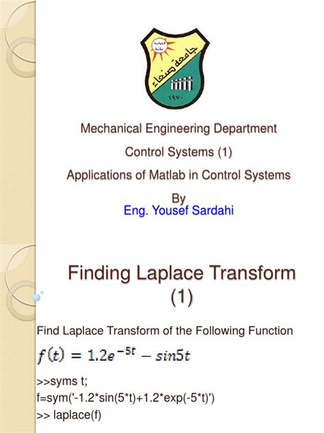 matlab 1 pdf laplace transform mathematical concepts
