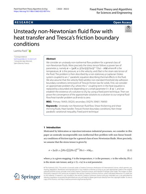pdf unsteady non newtonian fluid flow with heat transfer and tresca s friction boundary conditions