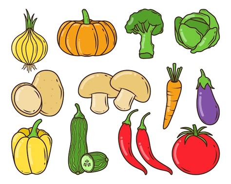 Conjunto De Estilo Doodle De Dibujos Animados Vegetales Dibujados A