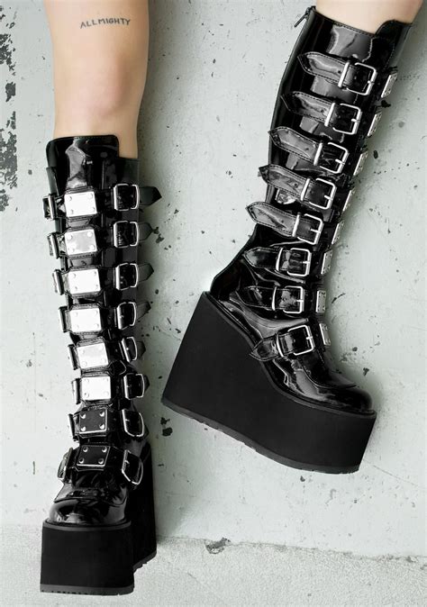 Demonia Patent Trinity Boots Dolls Kill