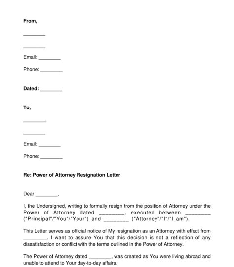 Power Of Attorney Resignation Letter Sample Template