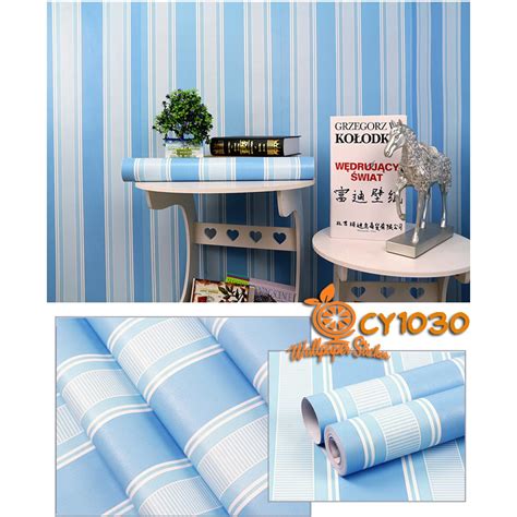 Jual Wallpaper Dinding Motif Salur Biru Wallstiker Hiasan Sticker