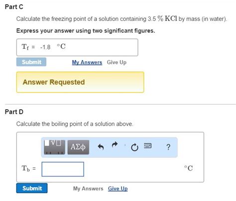 solved calculate the freezing point of a solution containing