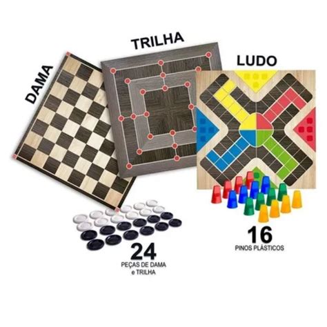 Jogos de Tabuleiro Clássicos 4 Jogos em 1 Damas Trilha Ludo Resta