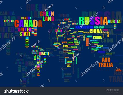 typography colorful world map country names เวกเตอร์สต็อก ปลอดค่าลิขสิทธิ์ 1100950955