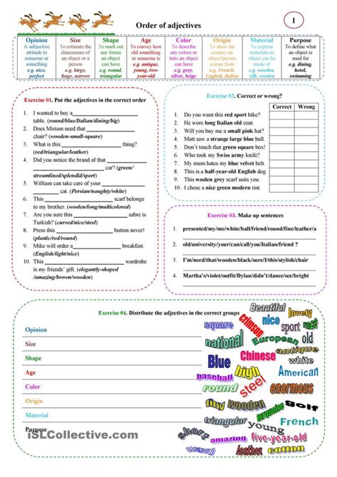 Order Of Adjectives Worksheet Printable Adjectiveworksheets Net