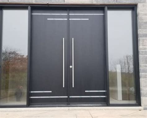 Solid Wood Modern Groove Double Entrance Door Modern Doors