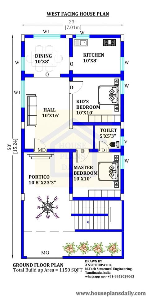 23x50 West Facing Vastu Home Plan House Plans And Designs PDF Books