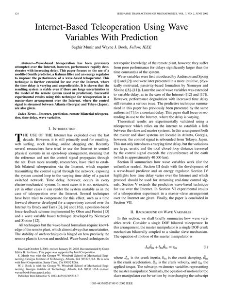 pdf internet based teleoperation using wave variables with prediction