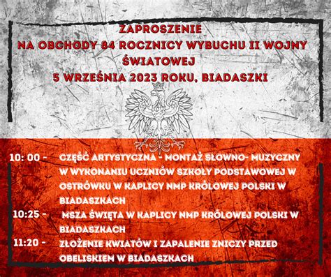 Zaproszenie na obchody 84 rocznicy wybuchu II Wojny Światowej