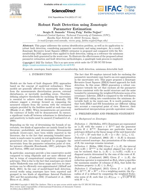 [pdf] robust fault detection using zonotopic parameter estimation