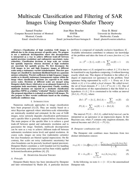 pdf multiscale classification and filtering of sar images using dempster shafer theory