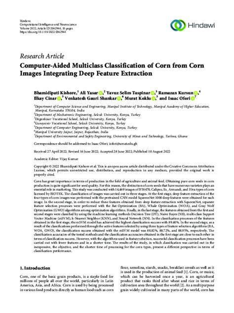 pdf computer aided multiclass classification of corn from corn images integrating deep feature
