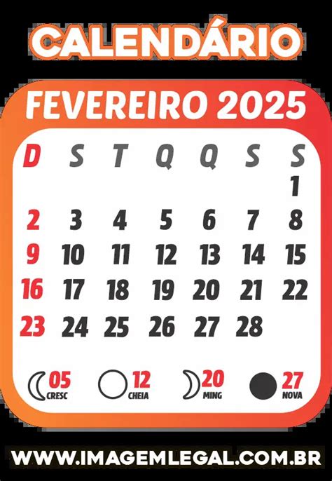 Calendário Fevereiro 2025 Imagem Legal