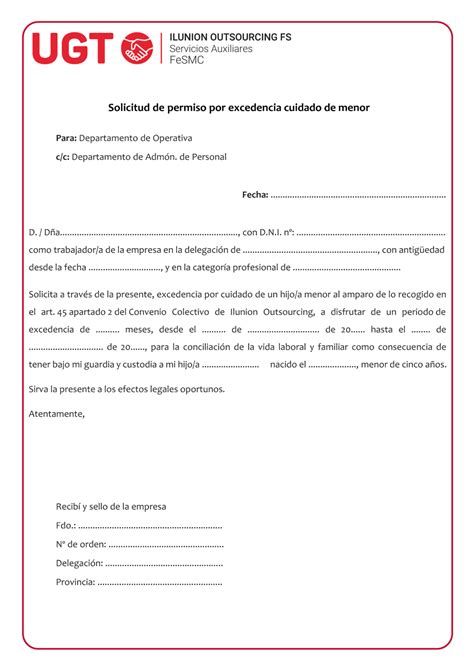 Solicitud de Excedencia Voluntaria de la UGT Jurídico Fácil