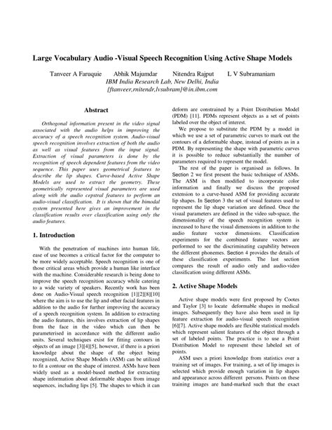 pdf large vocabulary audio visual speech recognition using active shape models