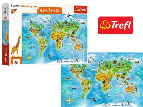 TREFL PUZZLE Edukacyjne MAPA ŚWIATA 104 elementy PLUSZNET