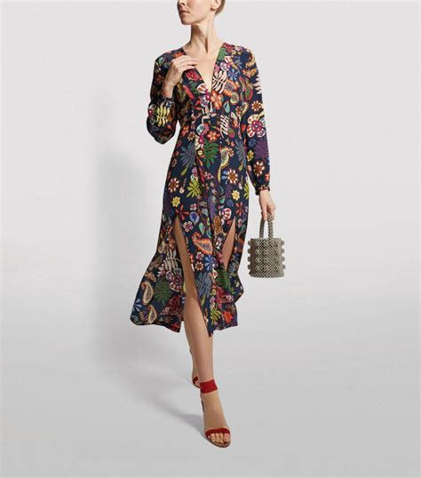 RIXO London Silk Floral Camellia Midi Dress In Black Lyst