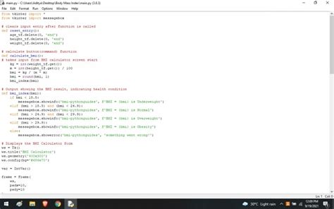 python body mass index calculator using tkinter free