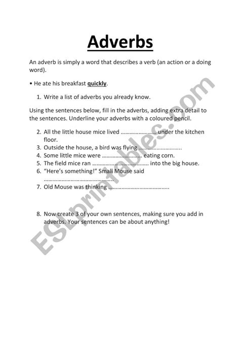 Adverbs ESL Worksheet By Ailsap2