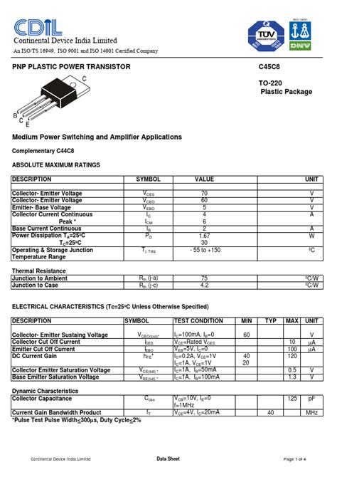 C45C8 CDIL TRANSISTOR Hoja de datos Ficha técnica Distribuidor