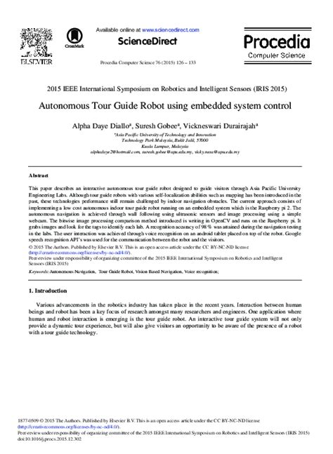 pdf autonomous tour guide robot using embedded system control daye diallo